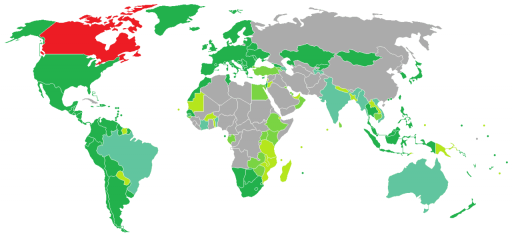 A Useful Map Of Every Country's Visa Requirements For Canadians ...