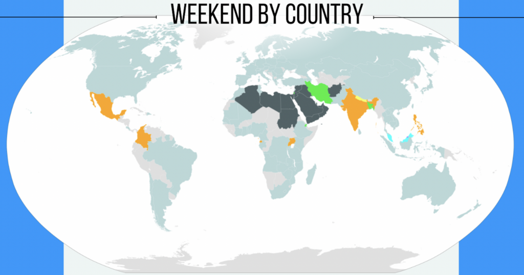 Map of weekend dates of each country - Flytrippers