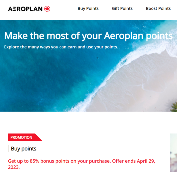 Buy Aeroplan points promo: 85% bonus - Flytrippers