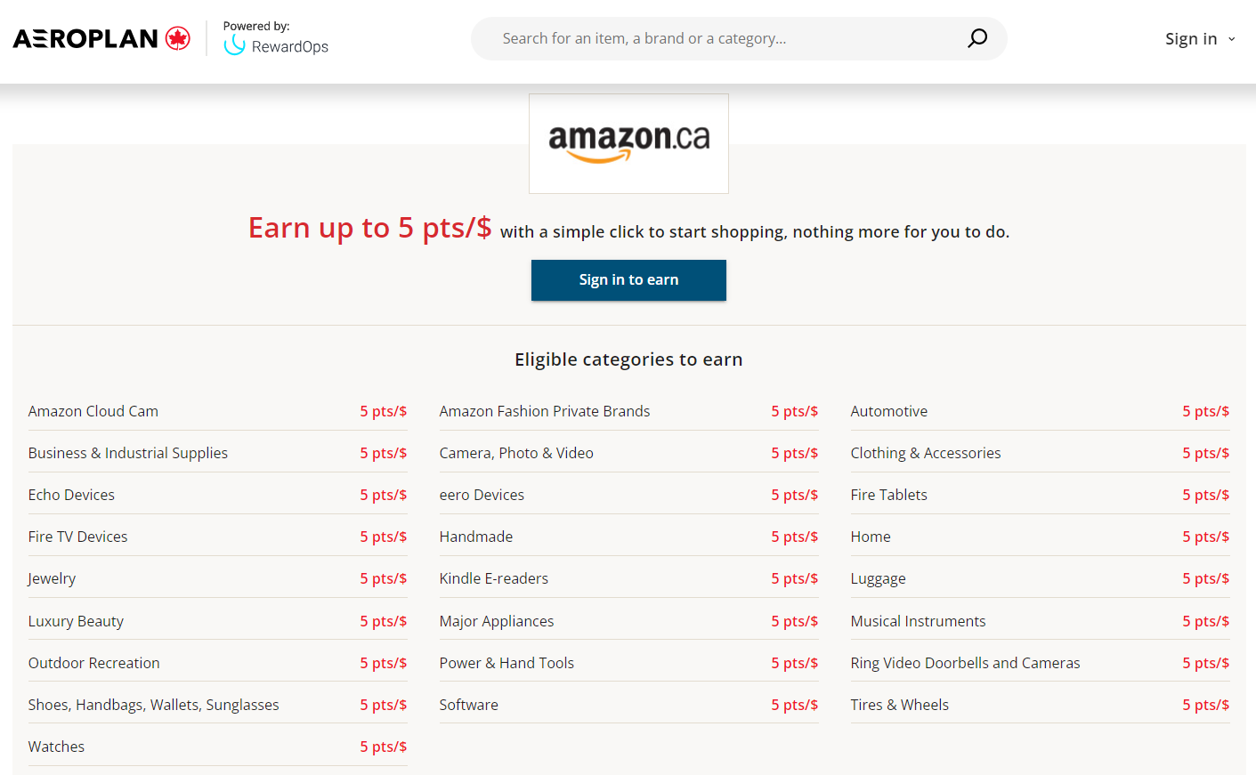 Aeroplan eStore promotion: 5 pts/$ on Amazon for all or 12 pts/$ for ...