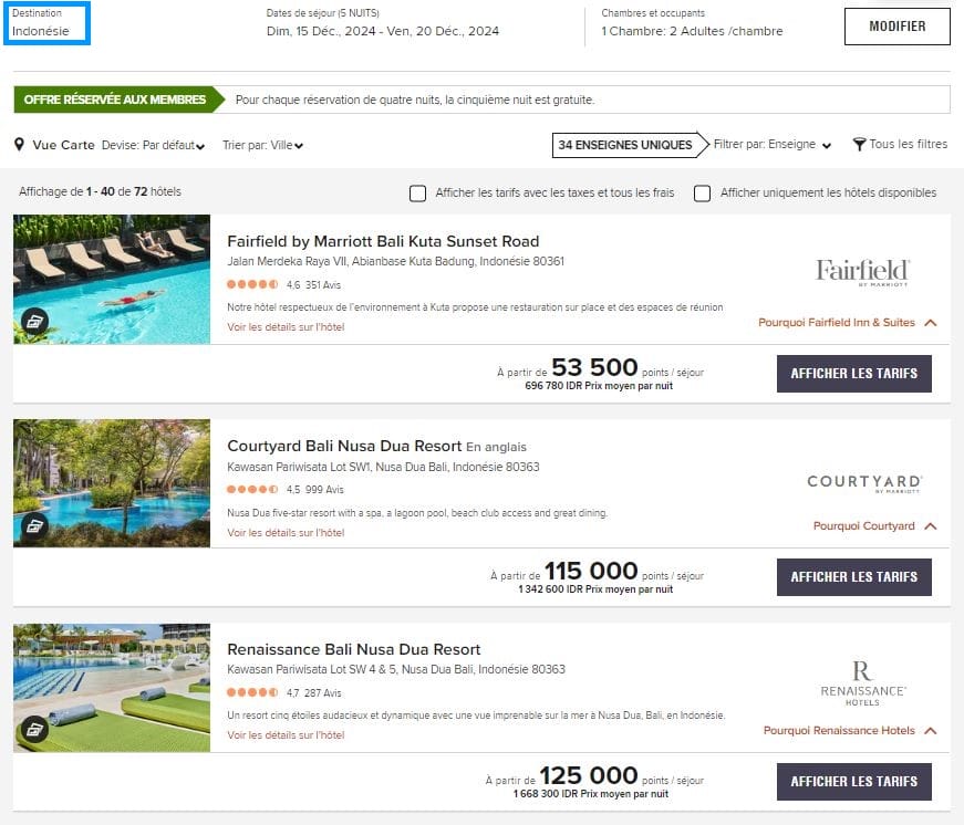 Recherches d’hôtels Marriott avec des points: base de la logistique et ...