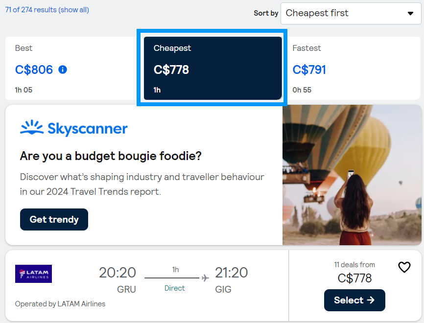 Mes billets d'avion entre Rio et São Paulo: 43$ au lieu de 1422 ...