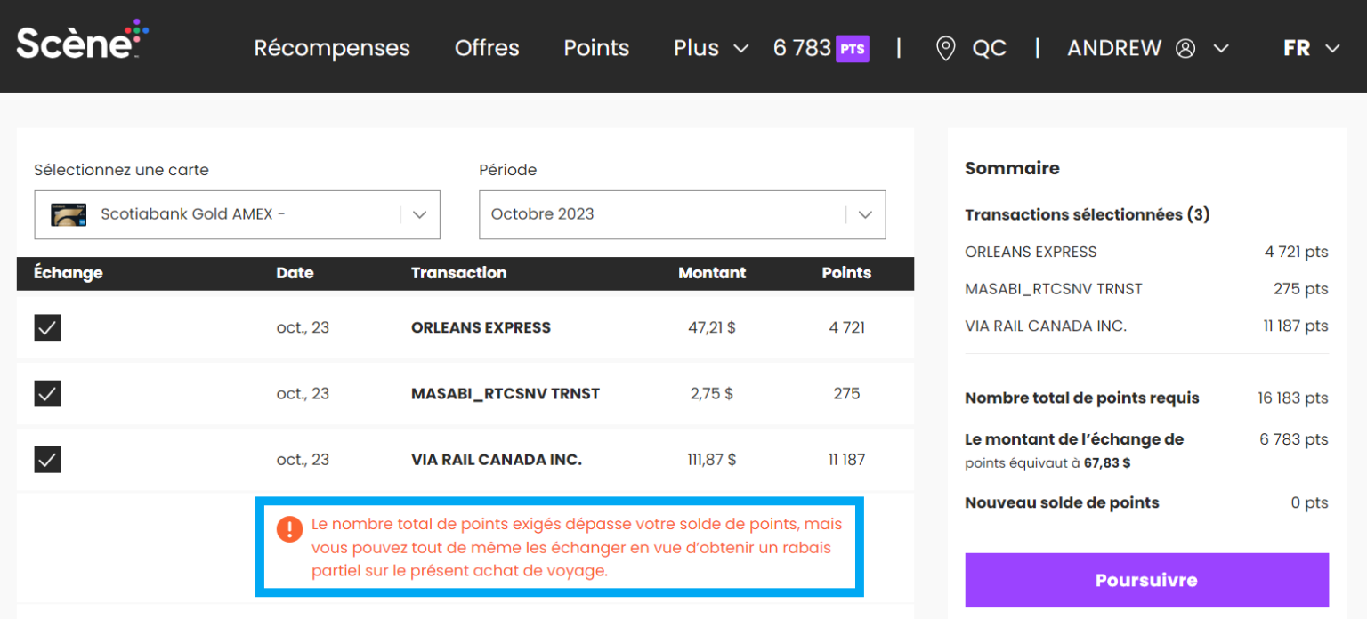 Comment utiliser les points Scène+ (étape par étape) - Flytrippers