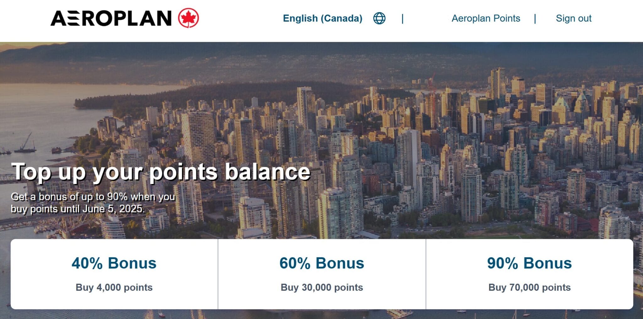 Buy Aeroplan points promo: Up to 90% bonus (May 2025) - Flytrippers